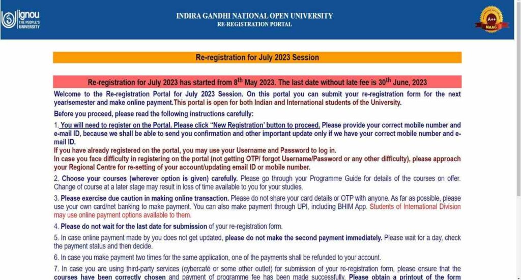IGNOU Re-registration 2023 Date Extended: Apply Now Till June 30 ...