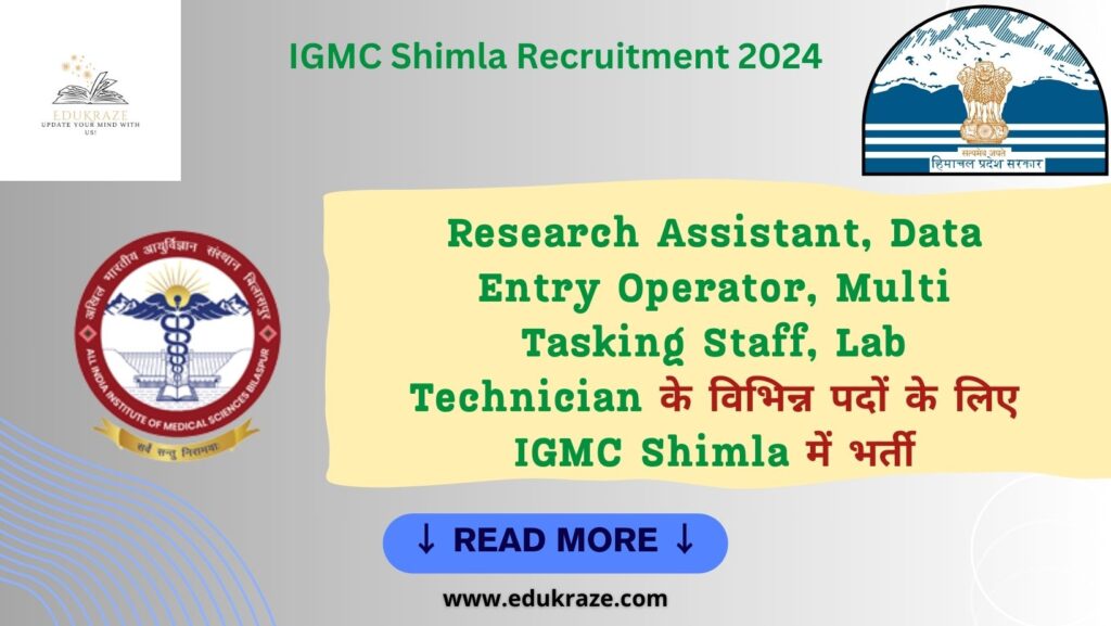 IGMC Shimla Recruitment 2024 Out For Research Assistant, Data Entry ...